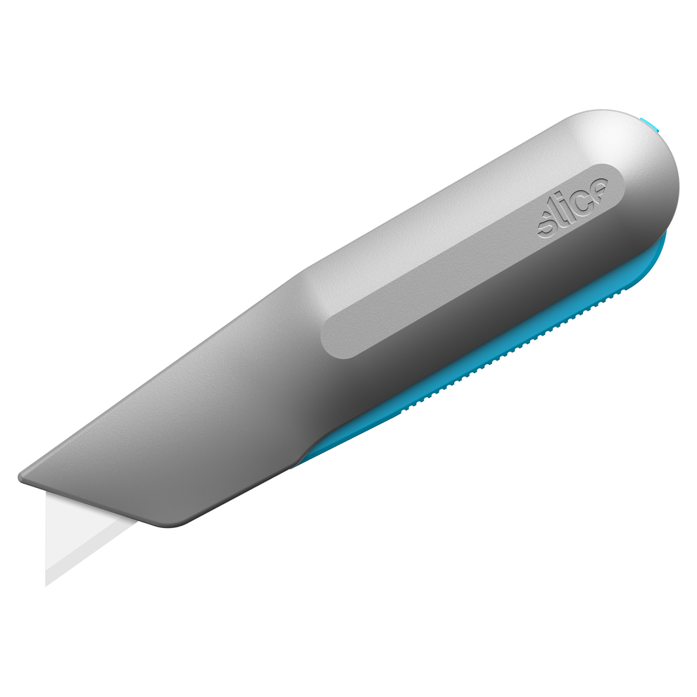 Smart-Retracting Metal-Handle Squeeze Knife with Pointed Tip Blade – Slice